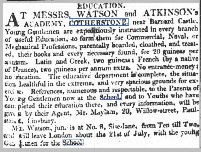 Naomi Clifford | The Yorkshire Schools: Watson and Atkinson, 1816